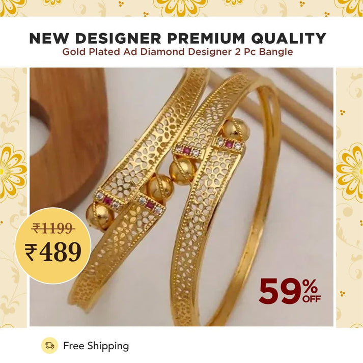 Designer Premium Quality Gold Plated Ad Diamond Daily Wear Bangle ...