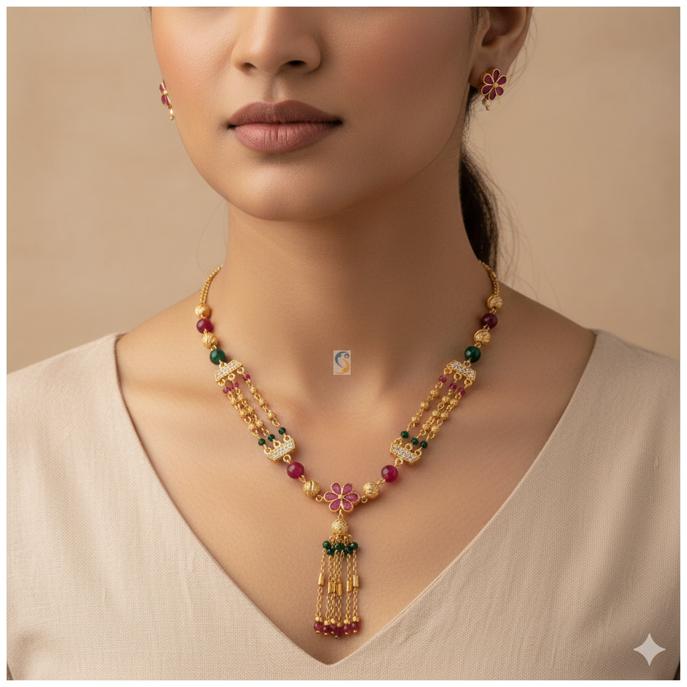 micro gold pltated daily wear pearl 18 inches chain combo – Kalyani ...